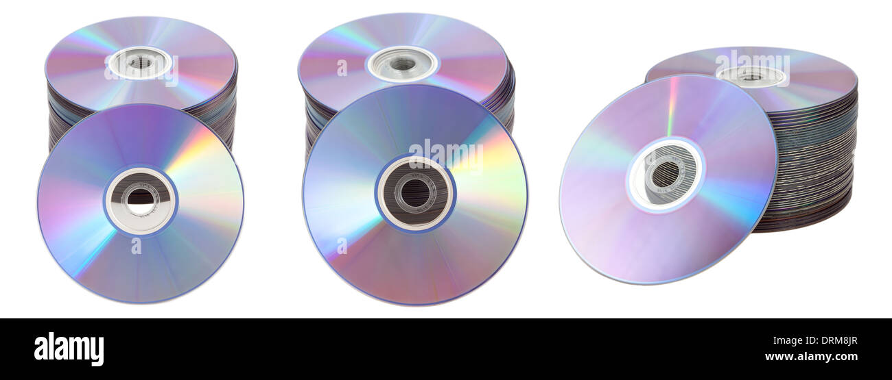 Isolated DVD or CD discs piled to tower Stock Photo - Alamy