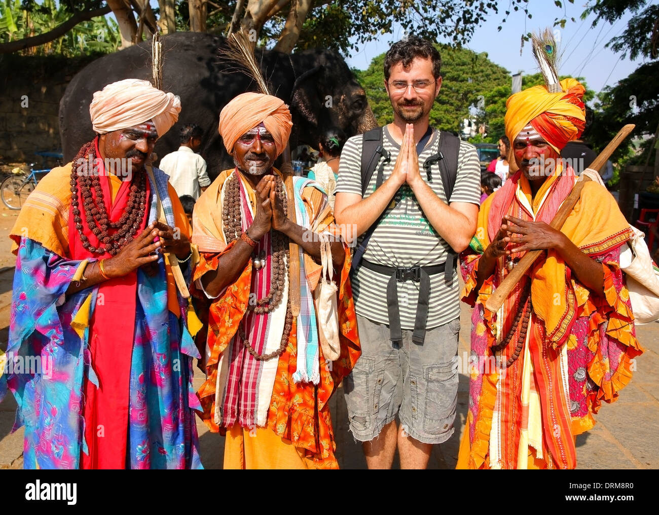 HAMPI, INDIA - APRIL 2013: Local men in traditional outfit Stock Photo ...