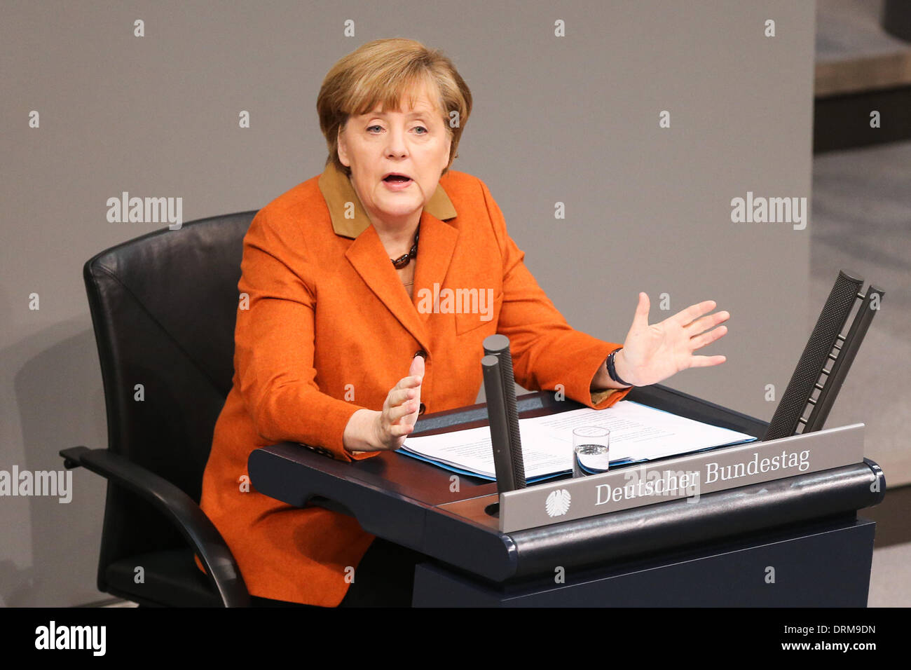 Berlin, Germany. 29th Jan, 2014. German Chancellor Angela Merkel speaks ...