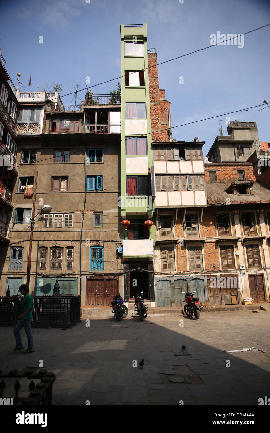 Extra slim apartment building, Kathmandu Stock Photo - Alamy