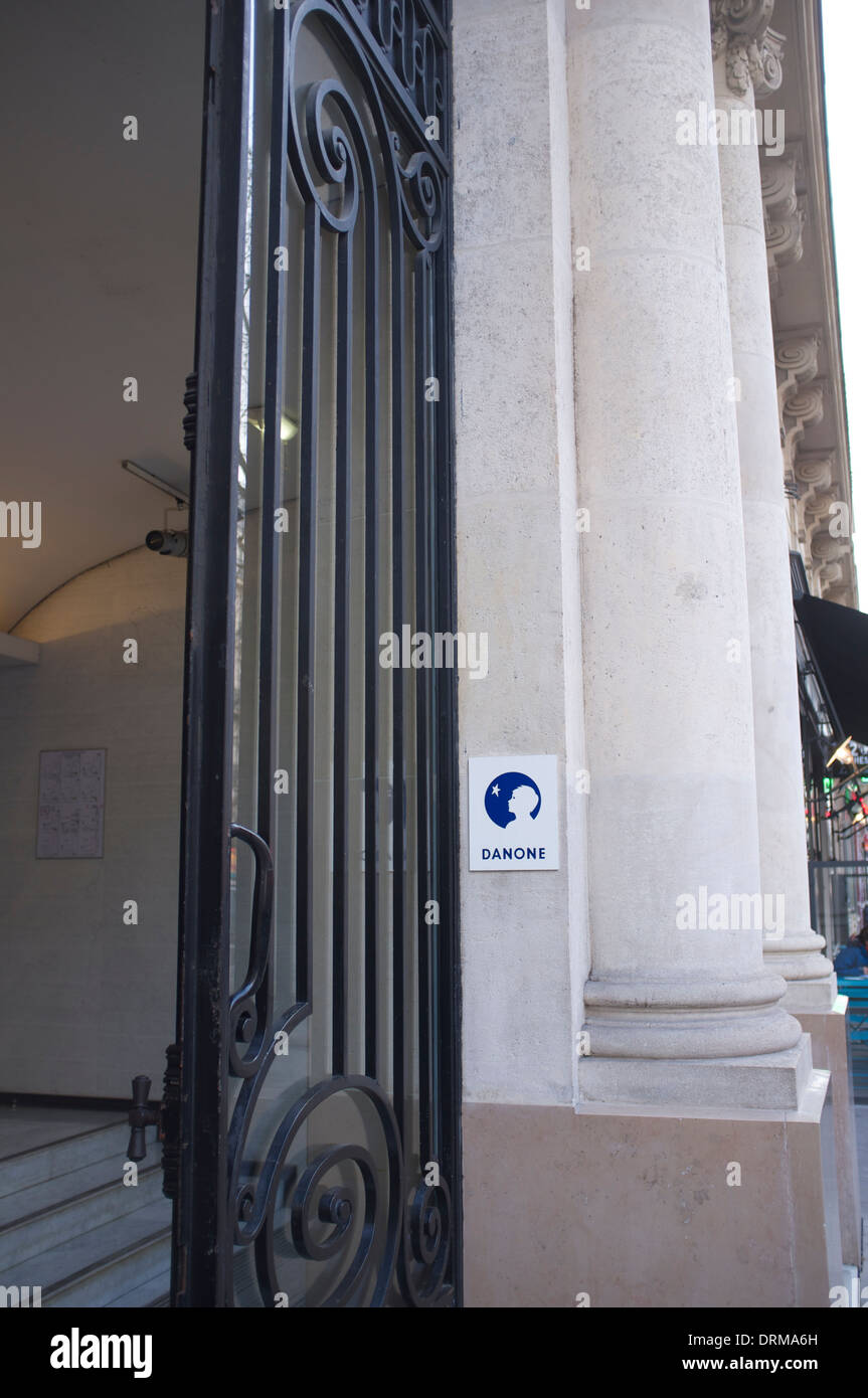 Modest signage for the head office of Danone in Boulevard Haussmann ...