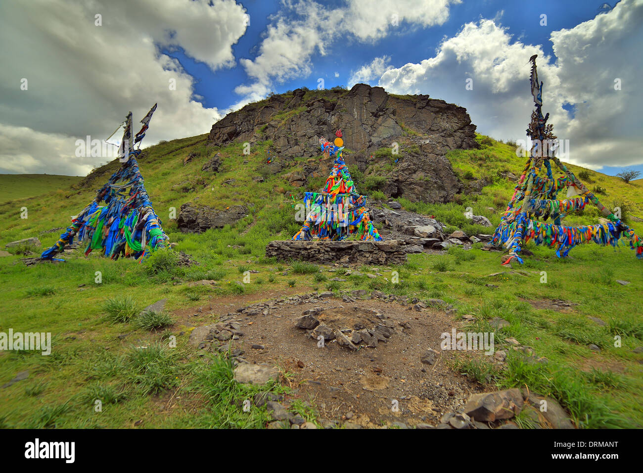 Shaman Adak Tree, prayer's flag Stock Photo - Alamy