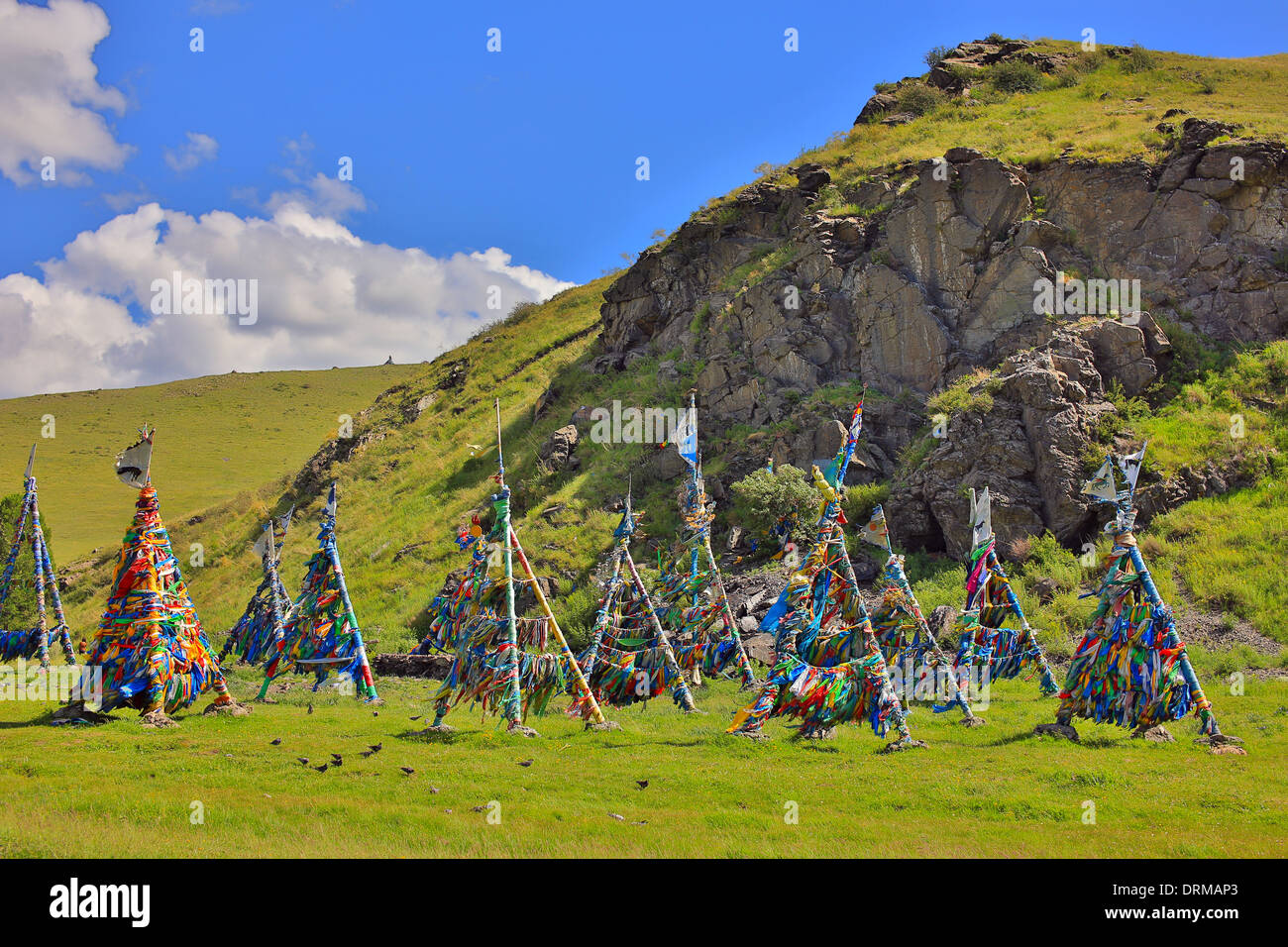 Shaman Adak Tree, prayer's flag Stock Photo - Alamy