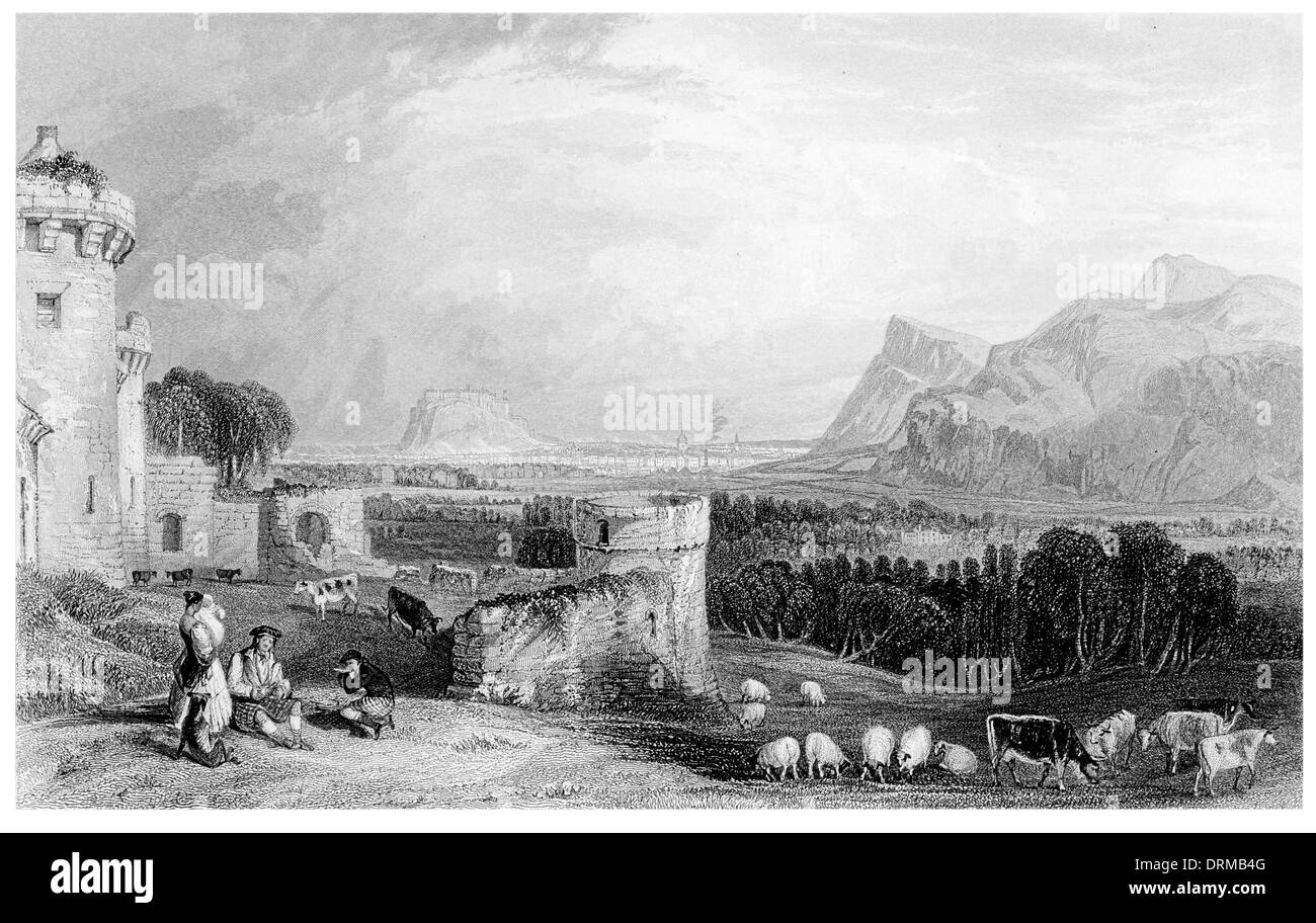 Edinburgh from Craigmillar Castle circa 1850 Stock Photo - Alamy