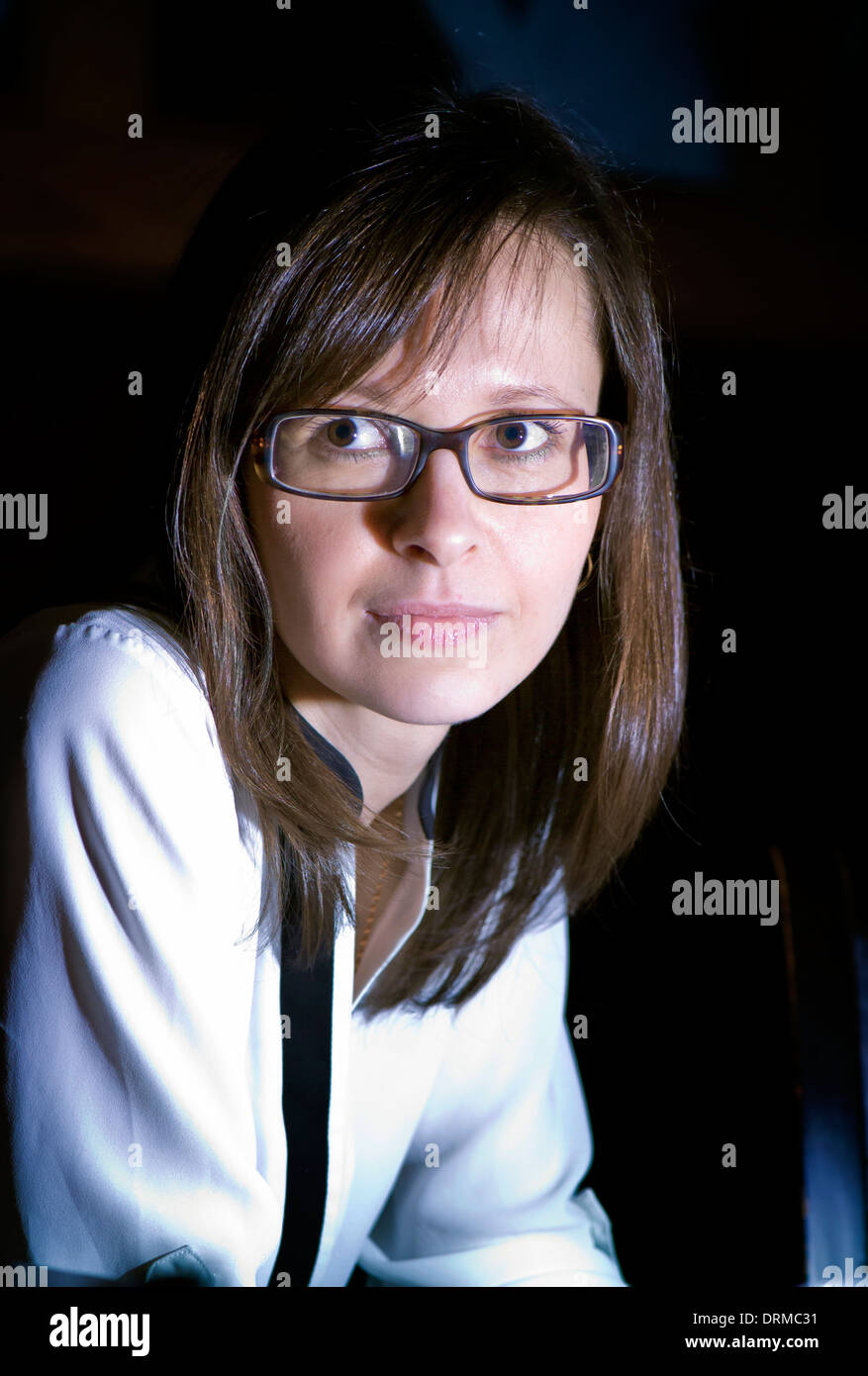 Woman in white shirt glasses hi-res stock photography and images - Alamy