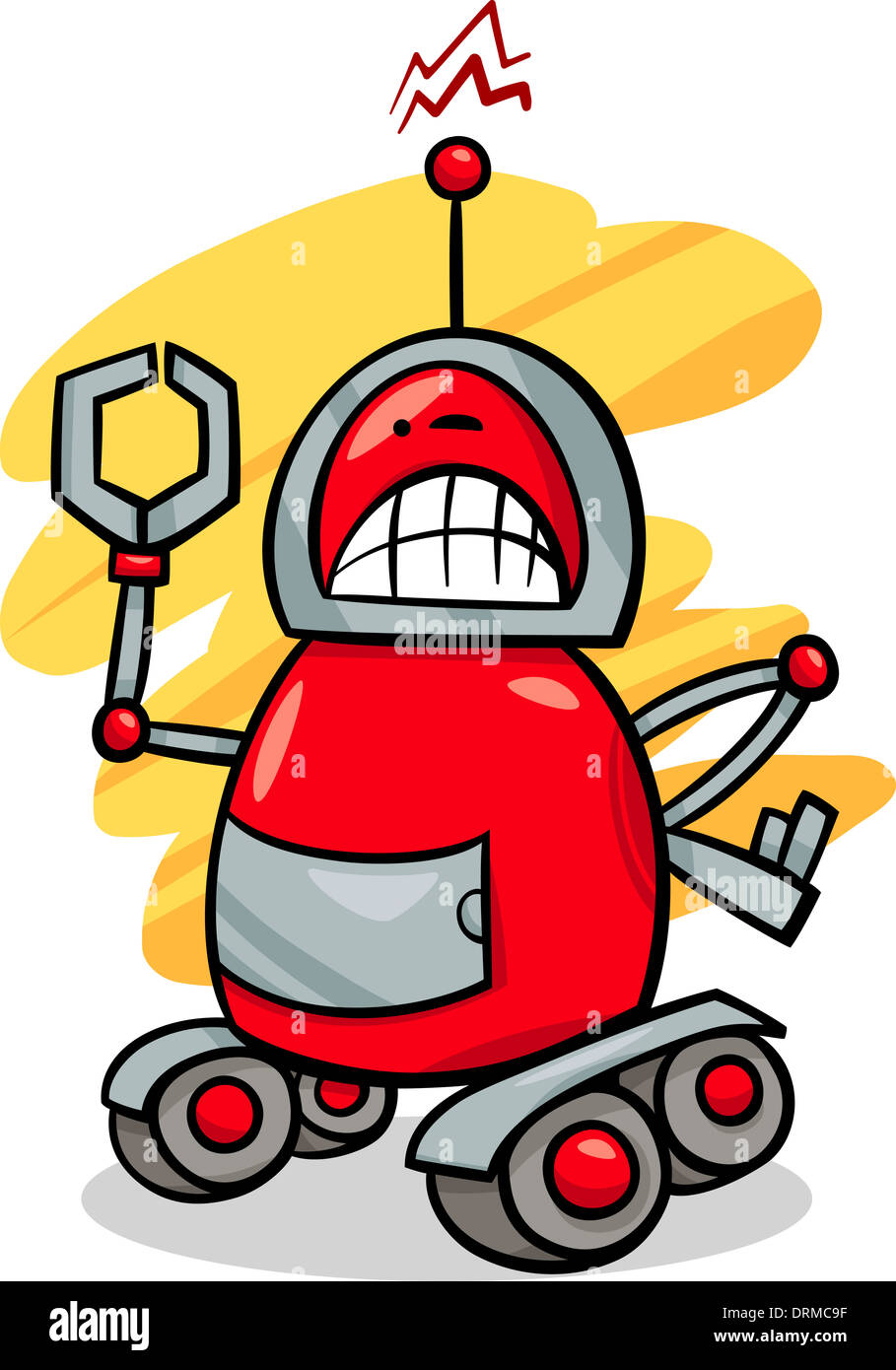 Cartoon Illustration of Angry Robot on Wheels Stock Photo - Alamy