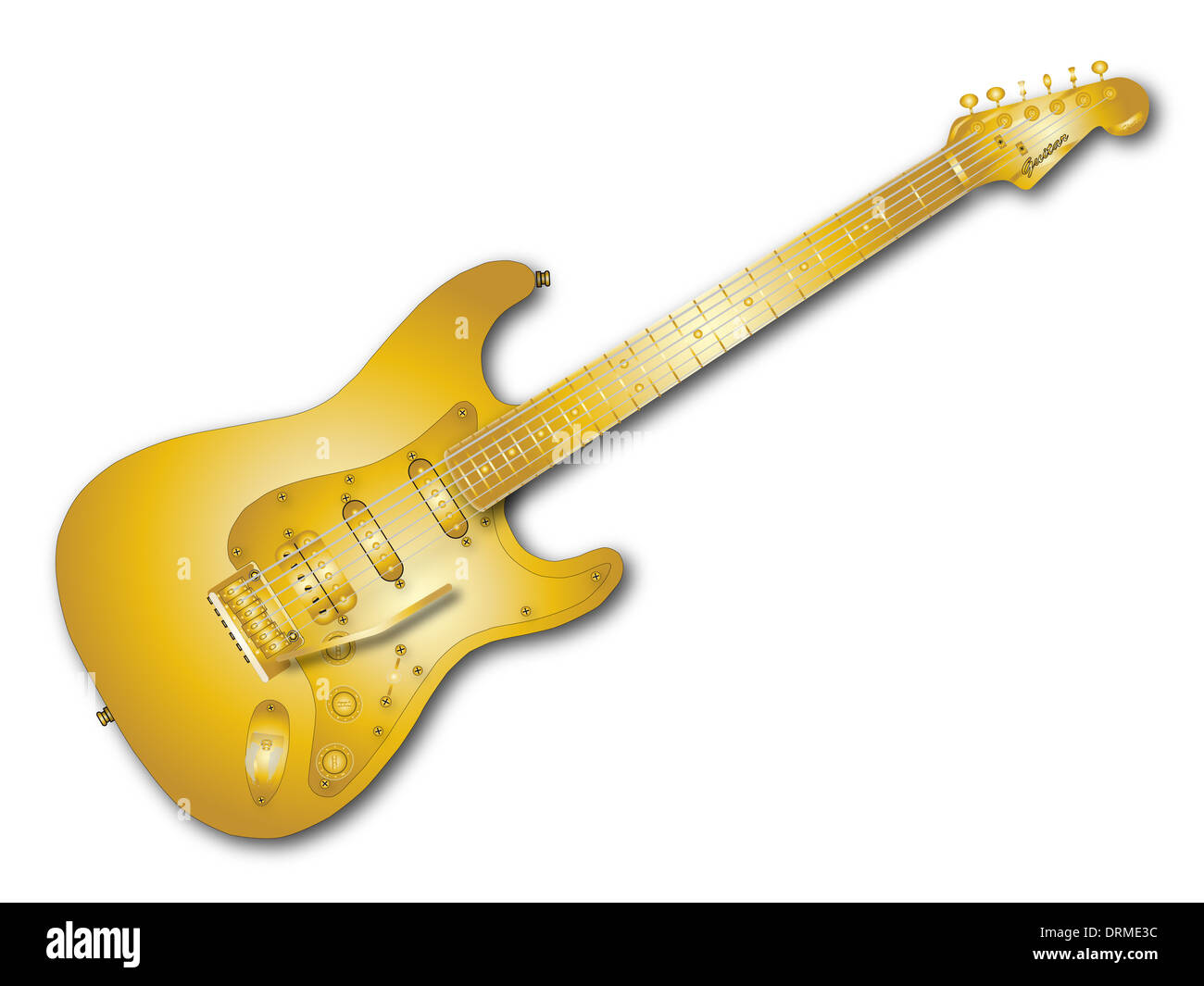 A gold solid body electric guitar isolated over a white background ...