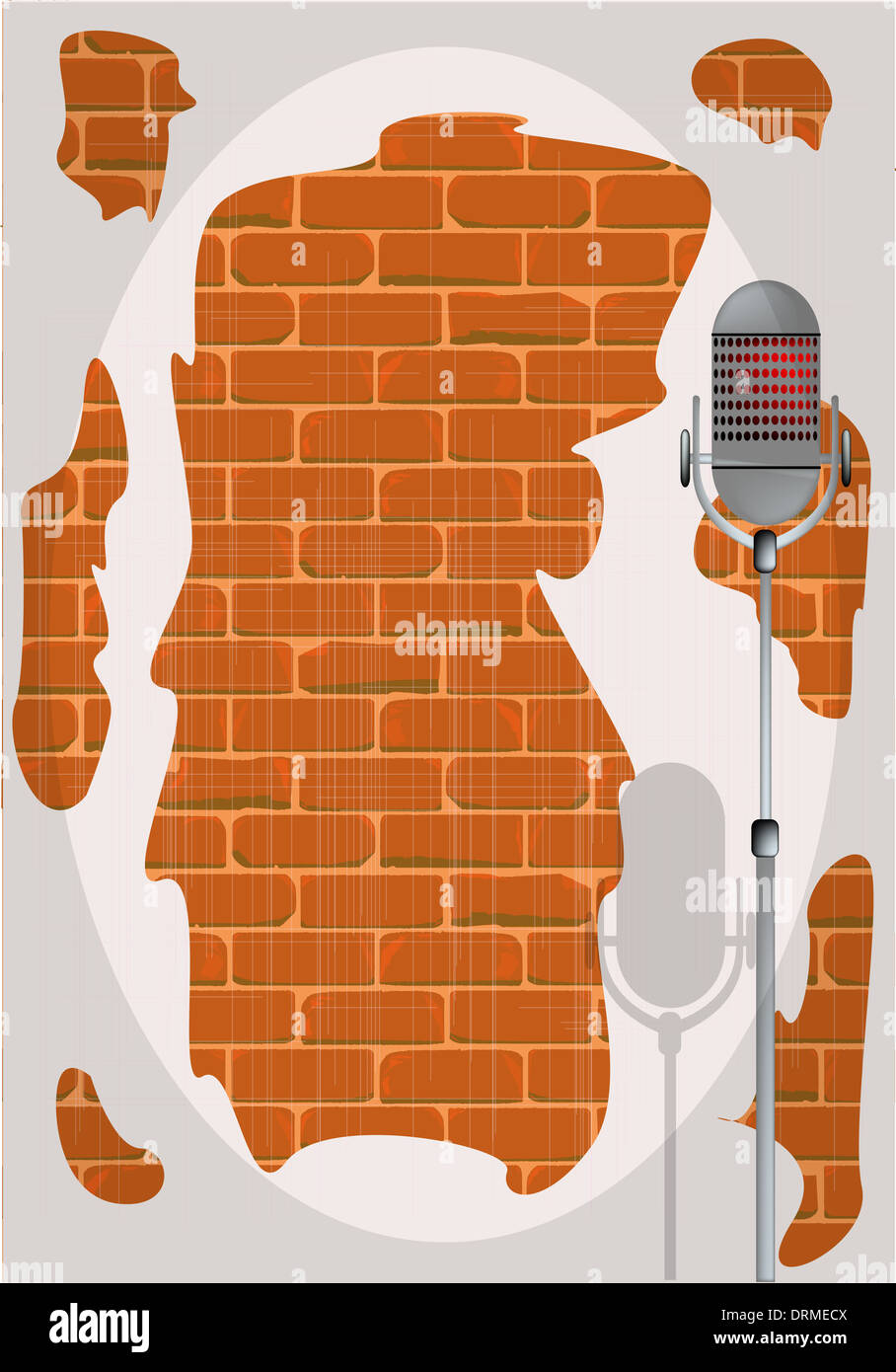A microphone ready on stage against a brick wall Stock Photo - Alamy