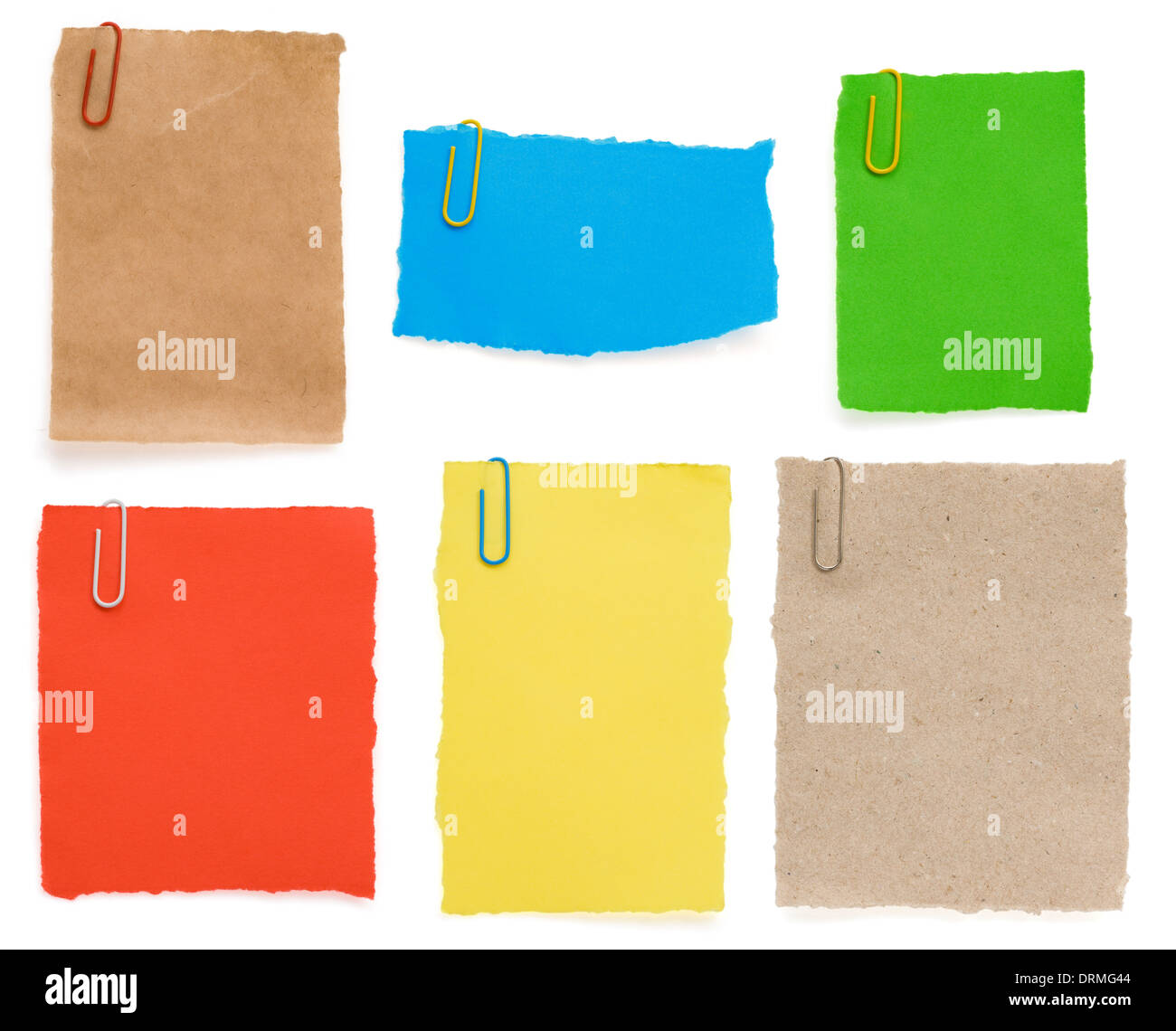 ragged note paper and clip isolated on white background Stock Photo - Alamy