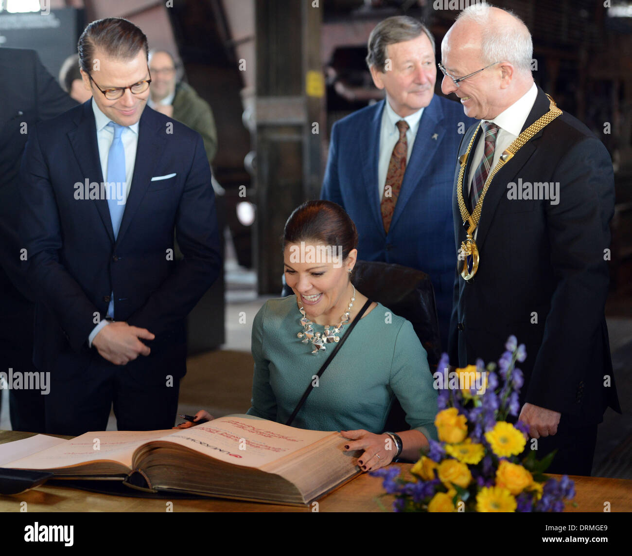 Essen, Germany. 29th Jan, 2014. Sweden's Crown Princess Victoria signs ...