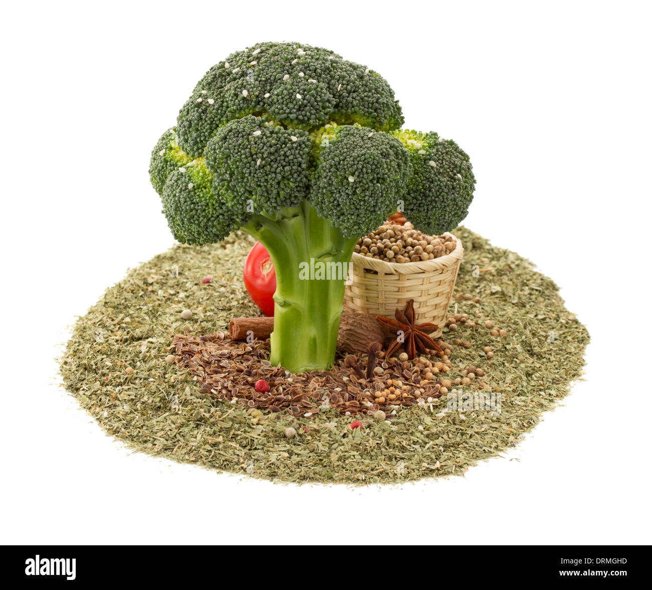 broccoli and spices isolated on white background Stock Photo - Alamy