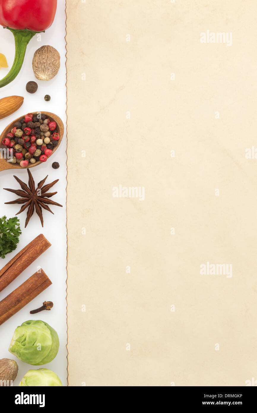 food ingredients and paper isolated on white background Stock Photo - Alamy