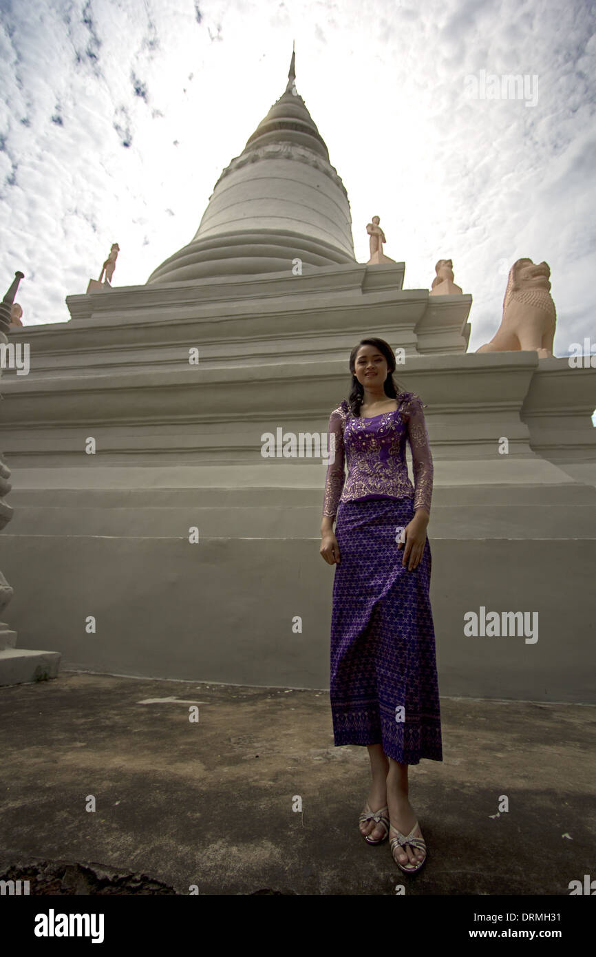 Asian Girl with Traditional Clothes in Temple Stock Photo - Alamy