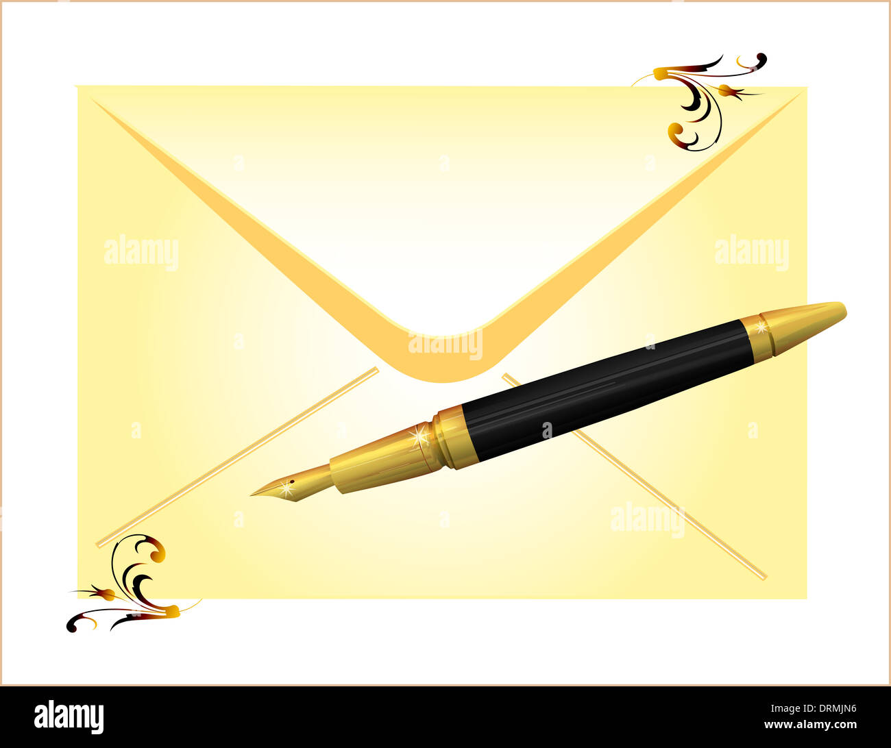 envelope and golden pen Stock Photo - Alamy
