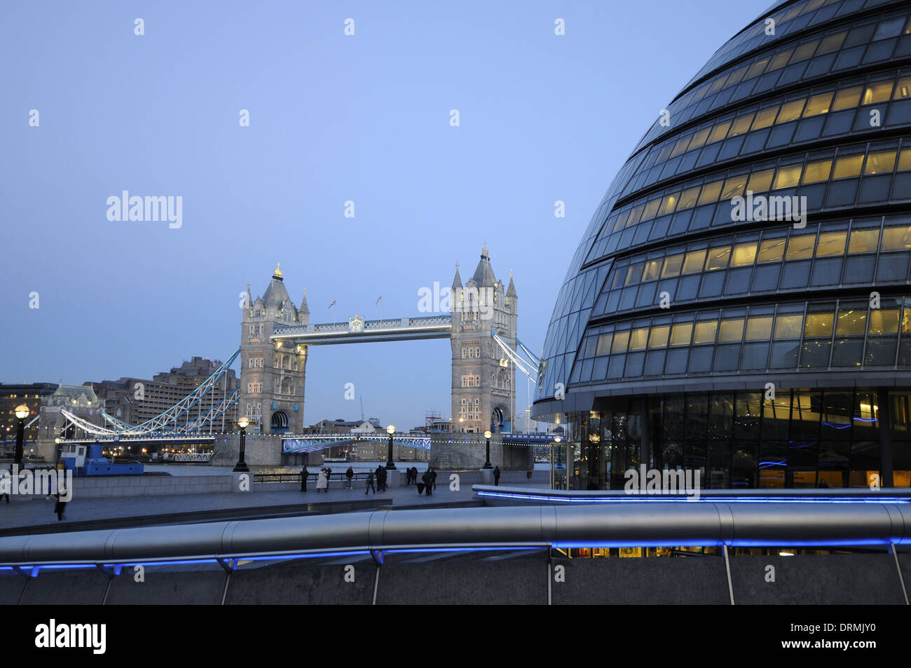 City Hall and Tower Bridge and the River Thames at night London England ...