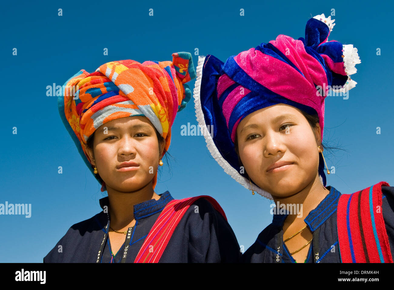 Myanmar, Inle lake, Pa O girls tribe Stock Photo - Alamy
