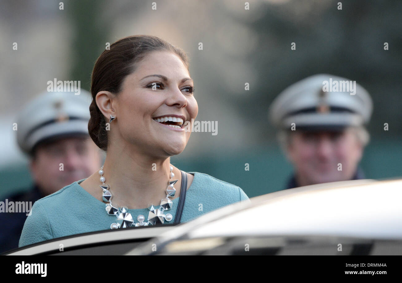 Essen, Germany. 29th Jan, 2014. Sweden's Crown Princess Victoria waves ...