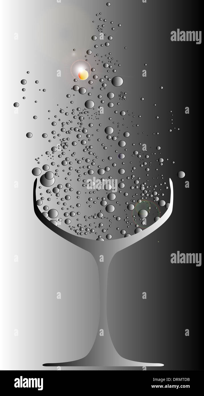 A traditional champagne class outline filled with bubbles with one in ...