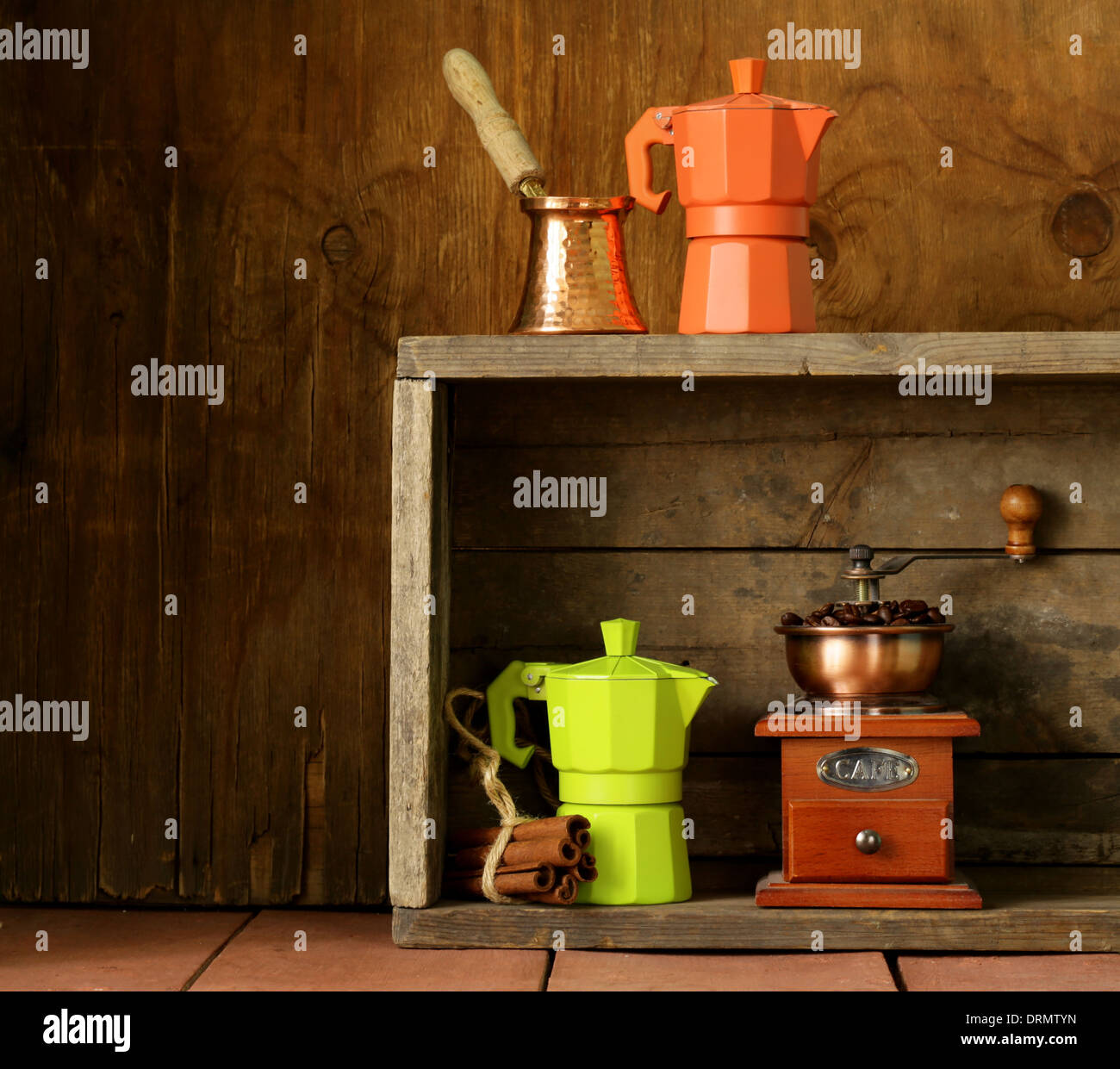 set of different kitchen utensils for coffee (old fashioned style Stock ...