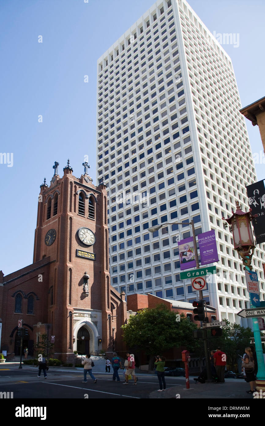 Church and Skyscraper San Francisco, CA, California, USA Stock Photo ...