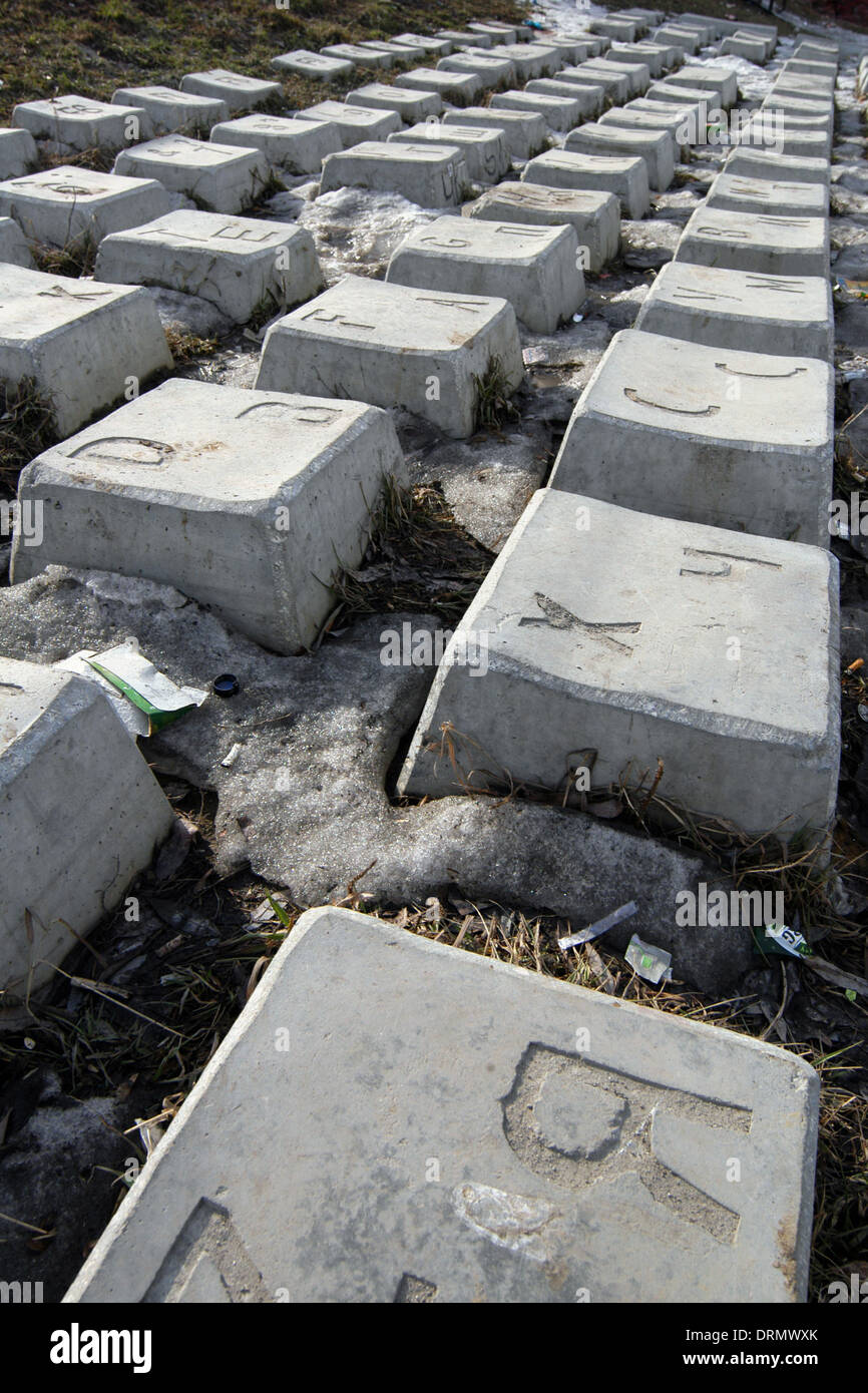 Keyboard monument on the embankment of the Iset River in Yekaterinburg ...
