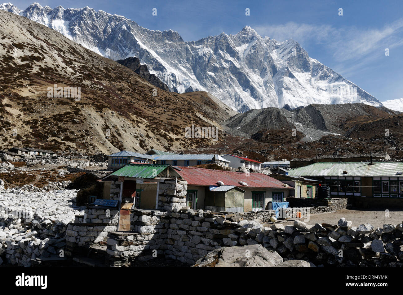 The village of Dingboche on the Everest Base Camp trek, with the south ...