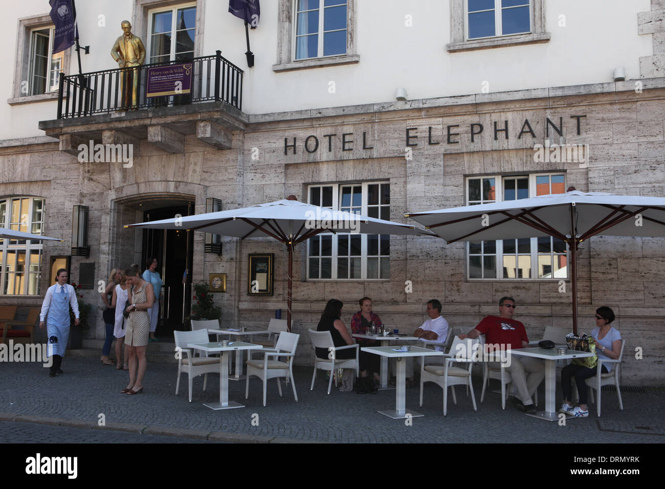 Hotel Elephant with a statue of Belgian architect Henry van de Velde at ...