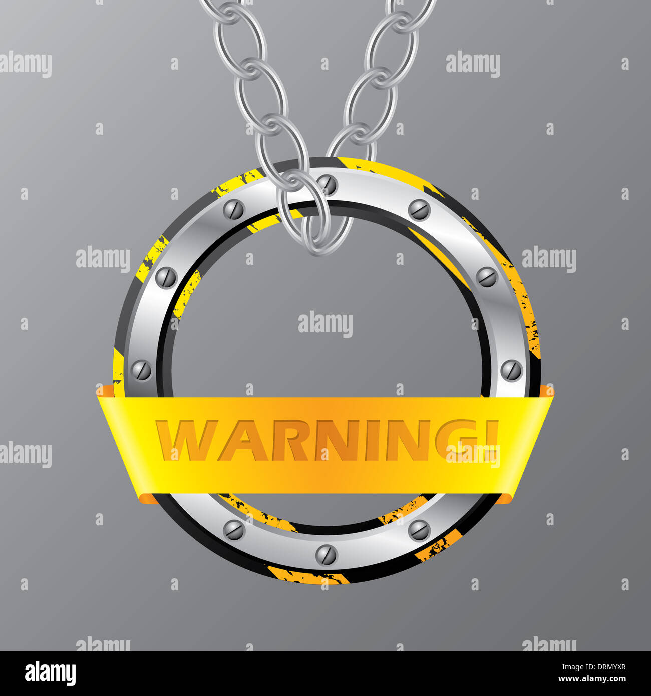 Abstract warning sign hanging on chains on grey background Stock Photo ...
