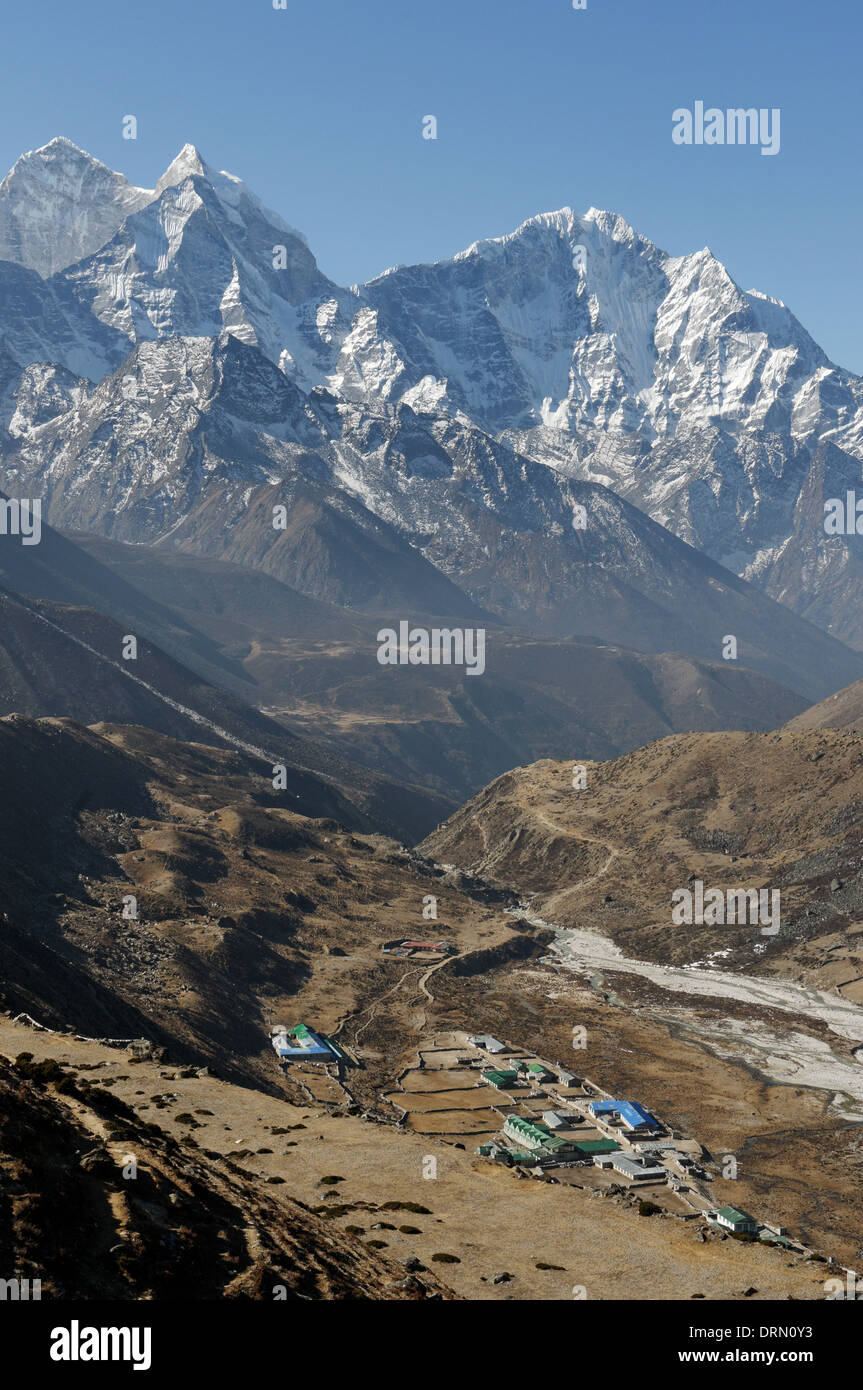 The village of Pheriche on the Everest Base Camp trek, with the peaks ...