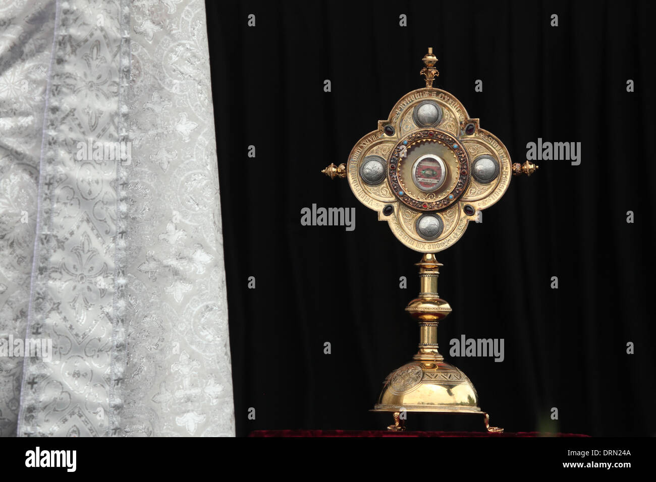 Reliquary holding relics of Saint Cyril displayed during an orthodox ...