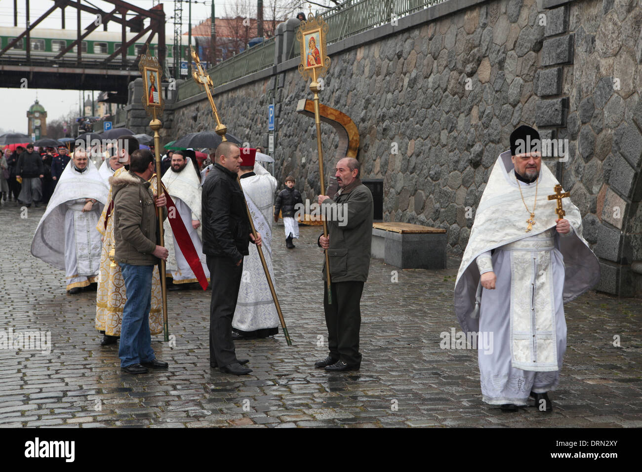 Orthodox Christians celebrate the Epiphany Day on the embankment of the ...