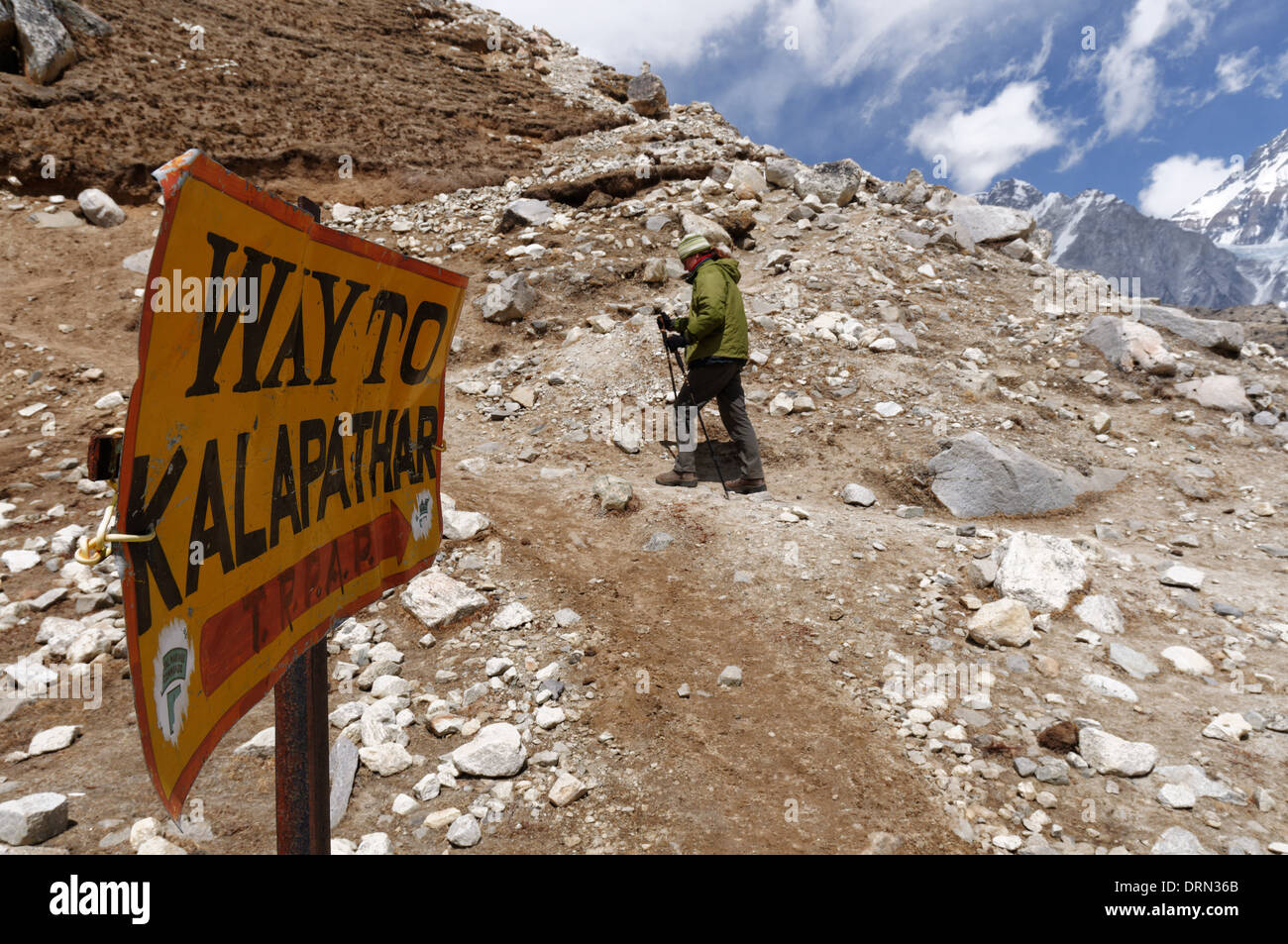 A lady trekker starting the climb to Kala Pattar, the high point of the ...