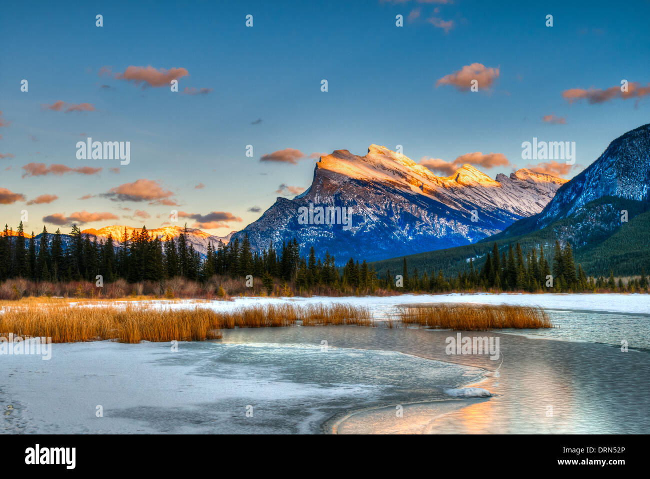 Snowy winter scenery in the Canadian Rocky Mountains - Mount Rundle and ...