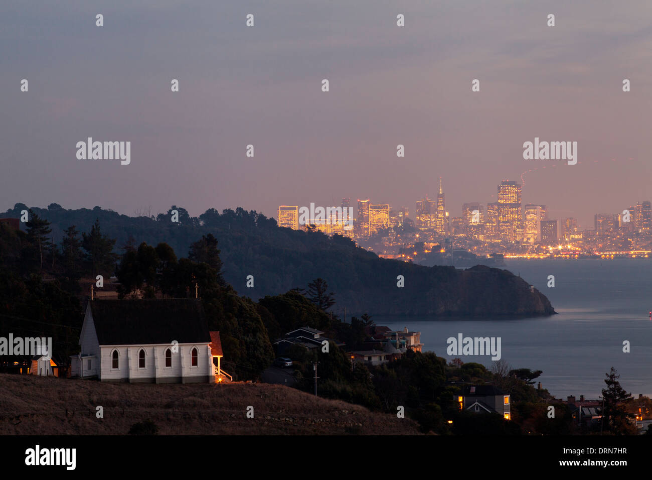 St. Hilary Church with San Francisco view in the background, Tiburon ...