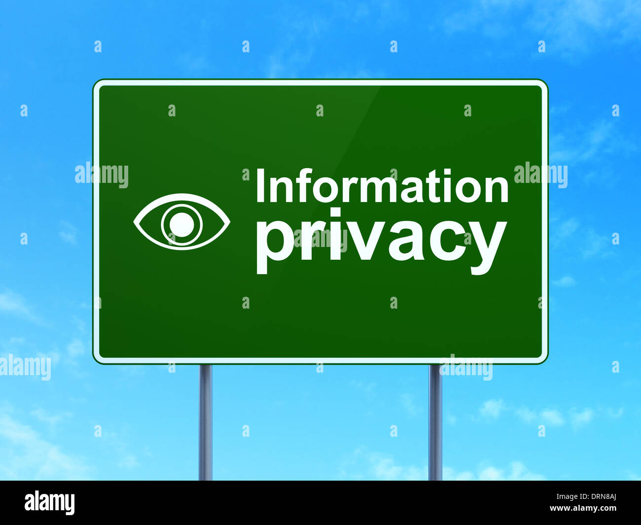 Protection concept: Information Privacy and Eye on road sign background ...