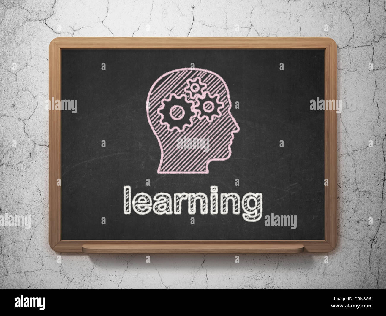 Education concept: Head With Gears and Learning on chalkboard ...