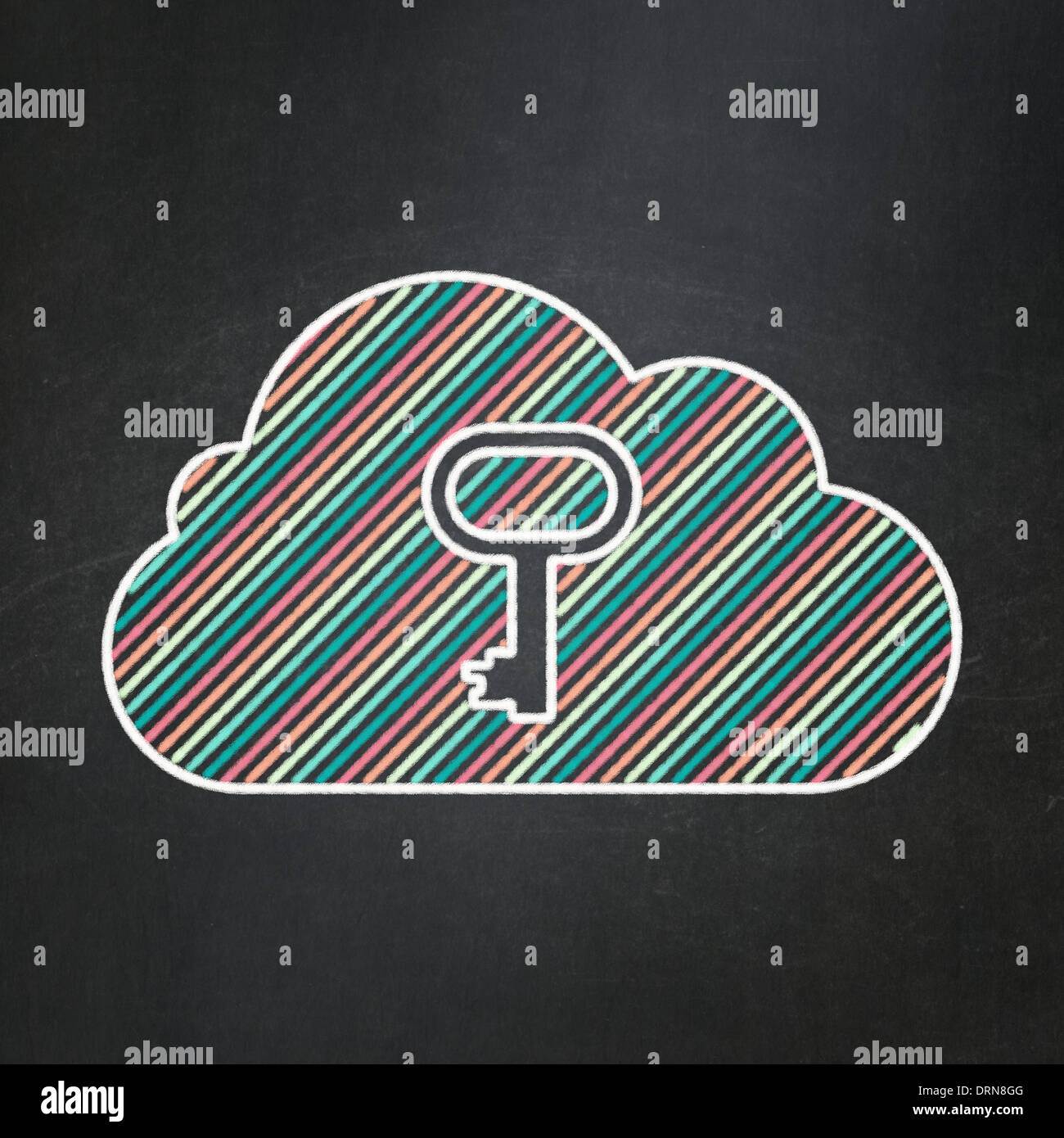 Cloud computing concept: Cloud With Key on chalkboard background Stock ...