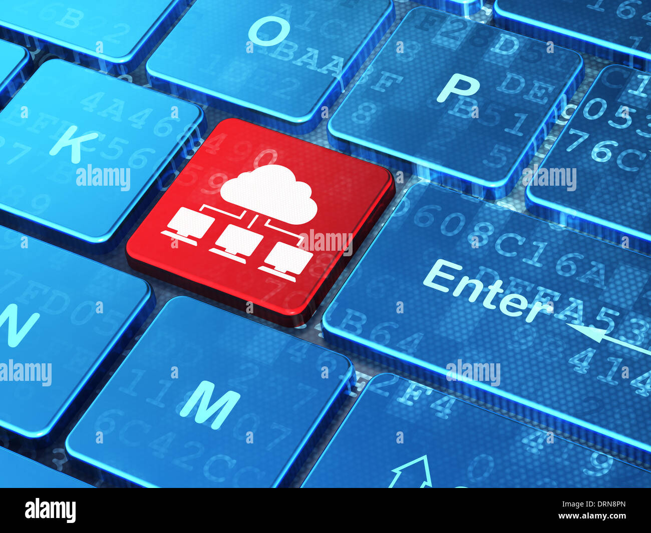 Cloud technology concept: Cloud Network on computer keyboard background ...