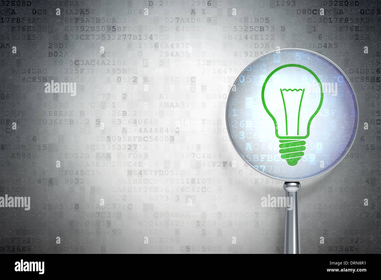 Business concept: Light Bulb with optical glass on digital background ...