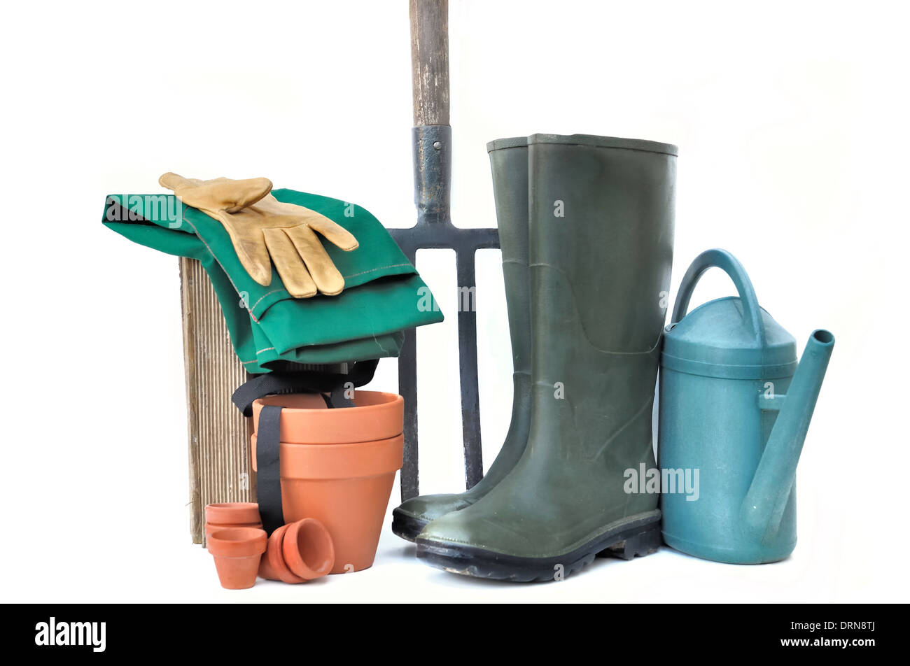 equipment and other gardening tools on white background Stock Photo - Alamy