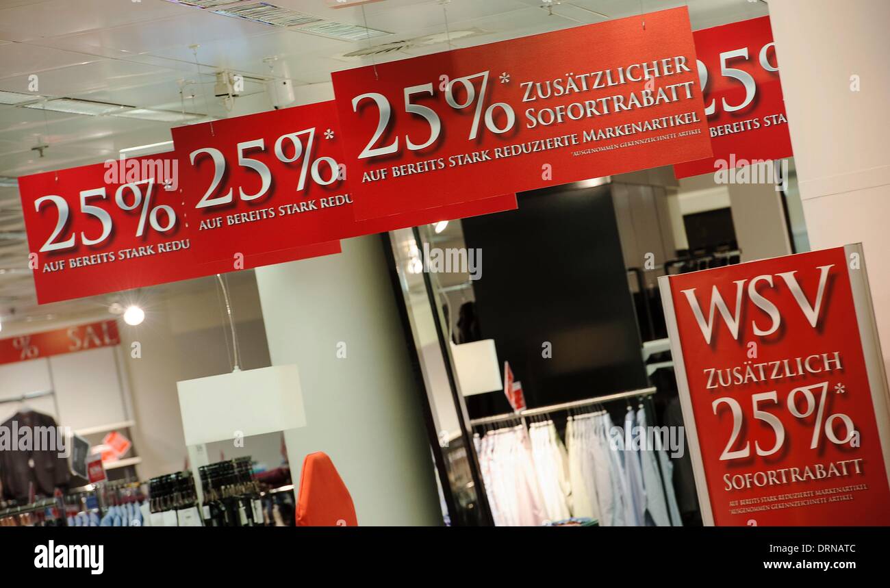Berlin, Germany. 29th Jan, 2014. Sale sign are installed in a store in ...