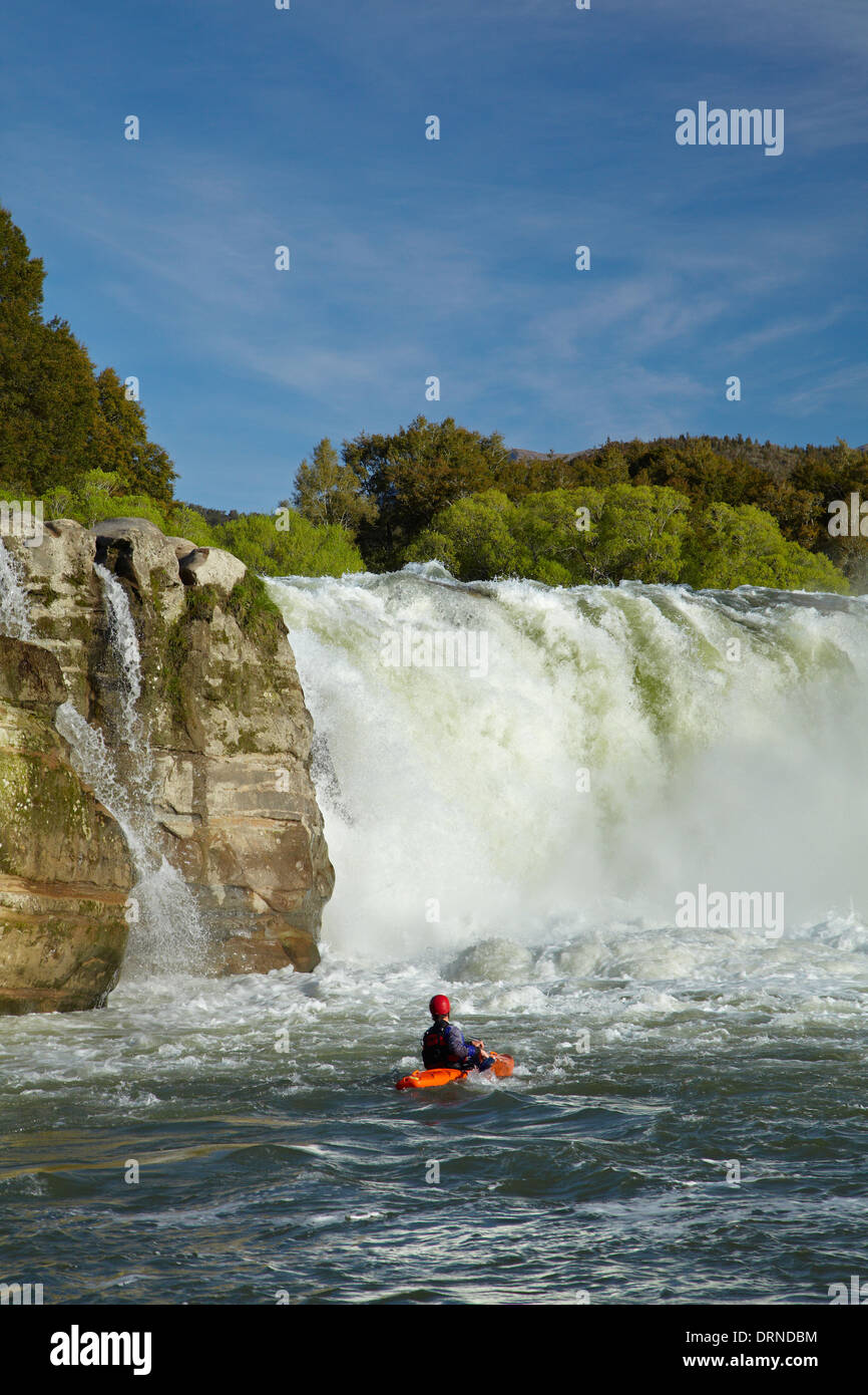 Whitewater kayaker at Maruia Falls, near Murchison, Tasman District ...