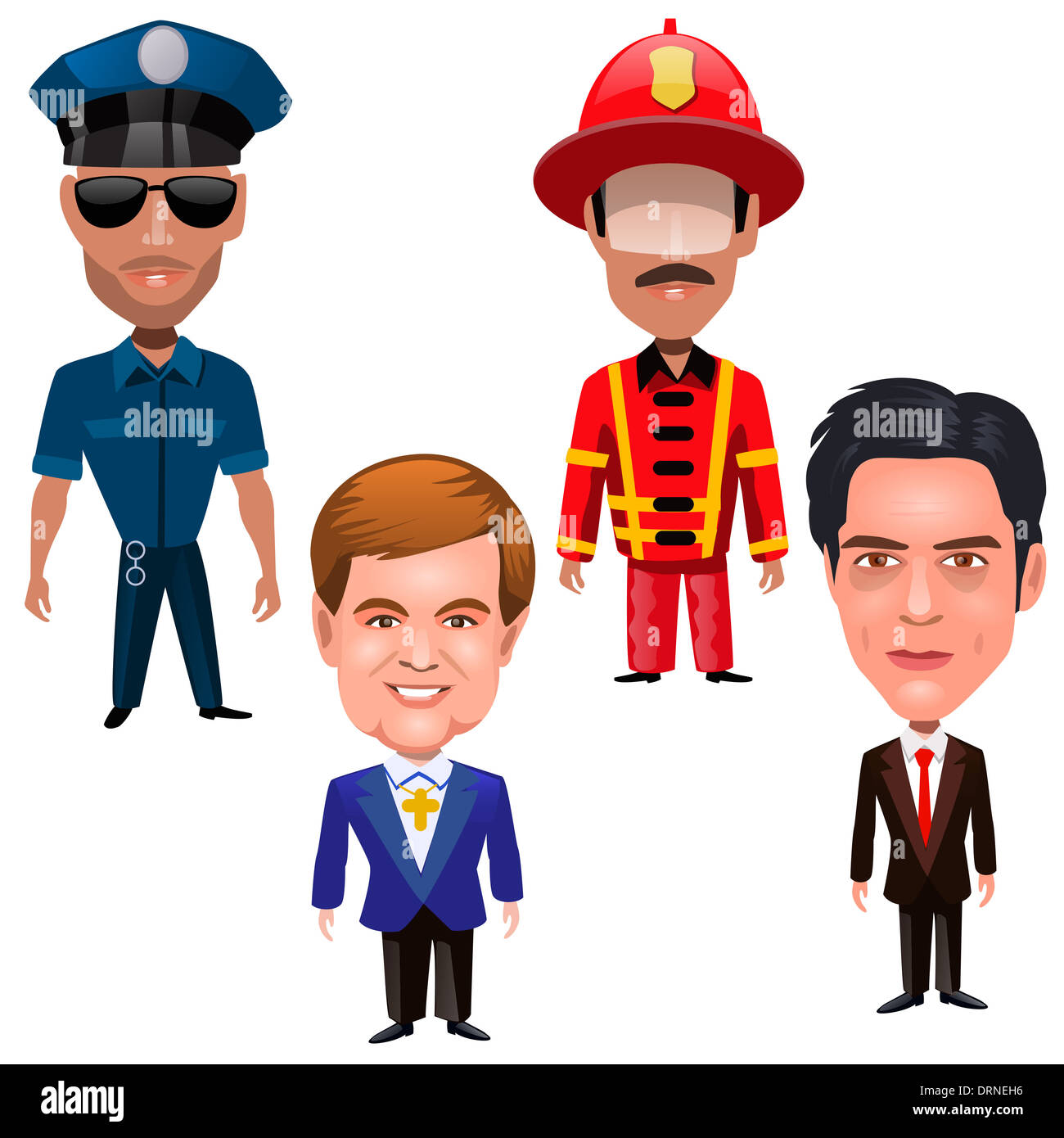 four men of different professions on a white background Stock Photo - Alamy