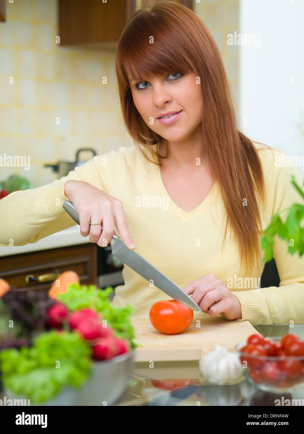 Woman in Kitchen Stock Photo - Alamy
