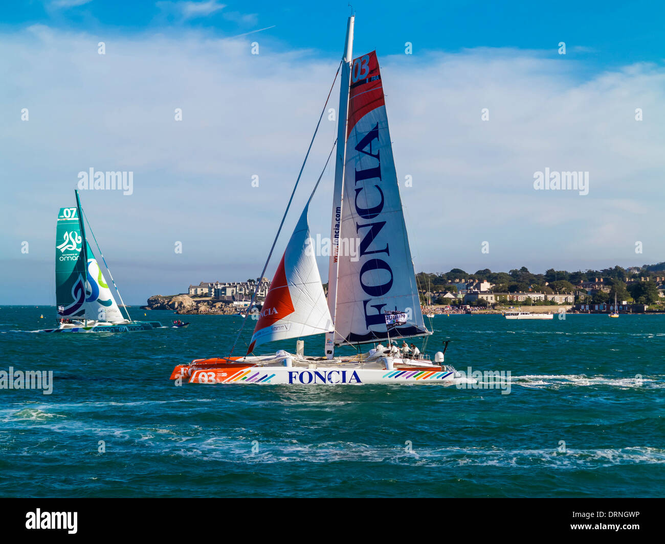 Catamarans racing in the harbor at Dun Laoghaire sailing race, County ...