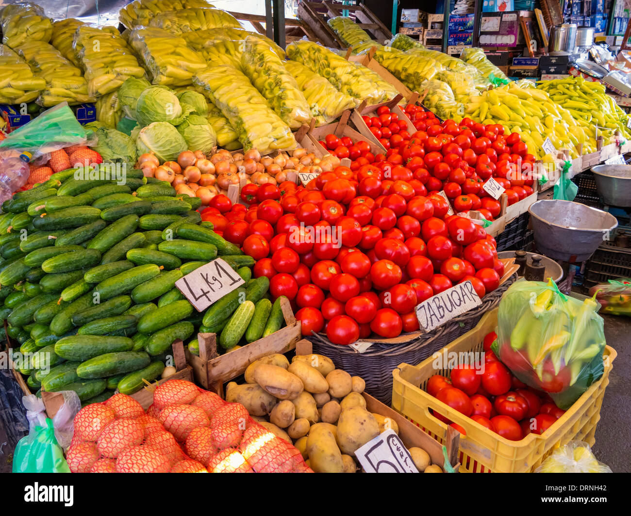 Market stall full of fresh fruit and vegetables in the Bazaar in ...