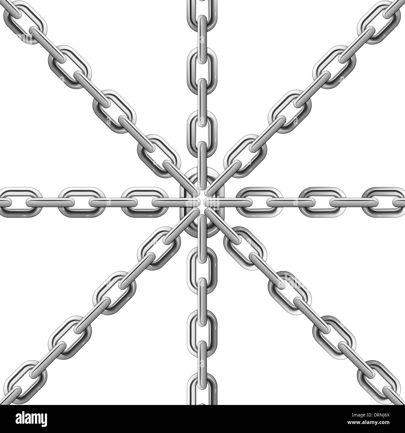 Steel chains connected by one link, isolated on white background Stock ...