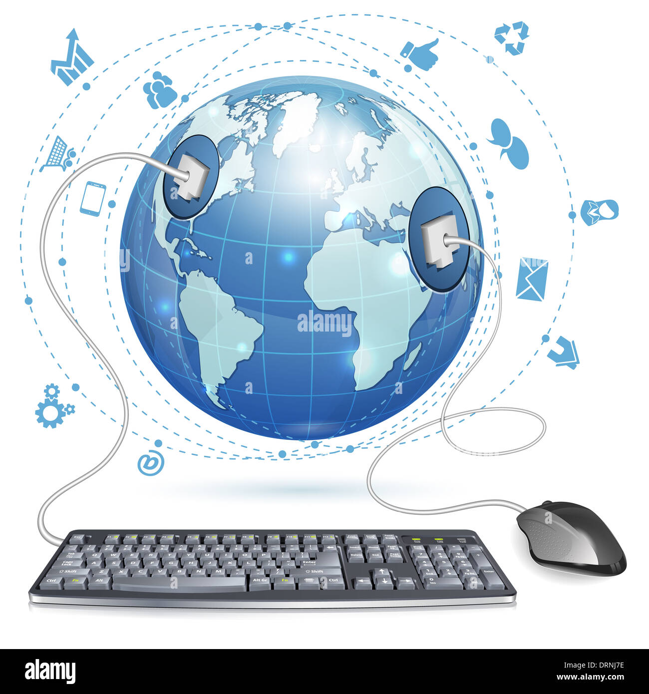 Mouse and Keyboard Connected to Earth with Internet Icons, illustration ...