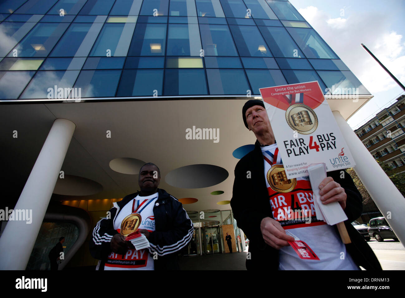 Off duty bus drivers protest in front the TFL headquarters Stock Photo ...