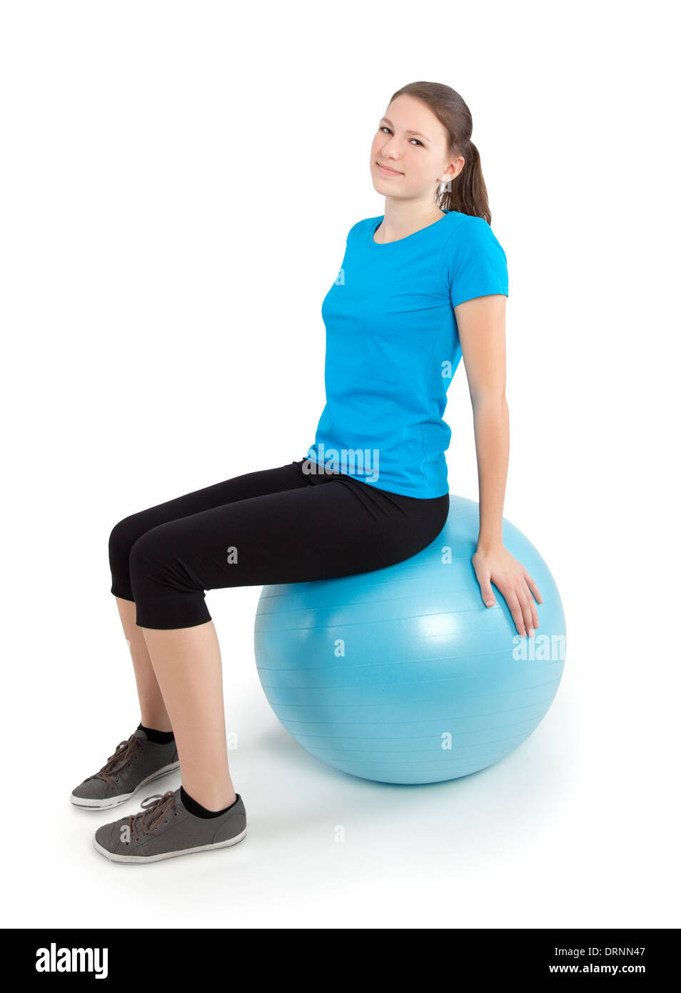 fitness exercises with blue ball Stock Photo - Alamy